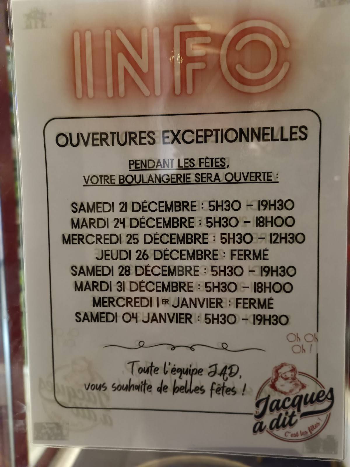 Menu au JACQUES A DIT BOULANGERIE, Saint-Pierre-d'Irube