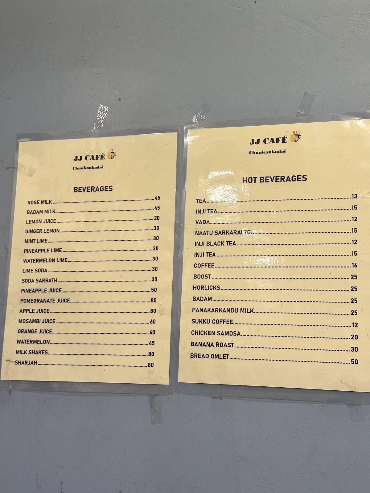 Menu at JJ Cafe, Nagercoil