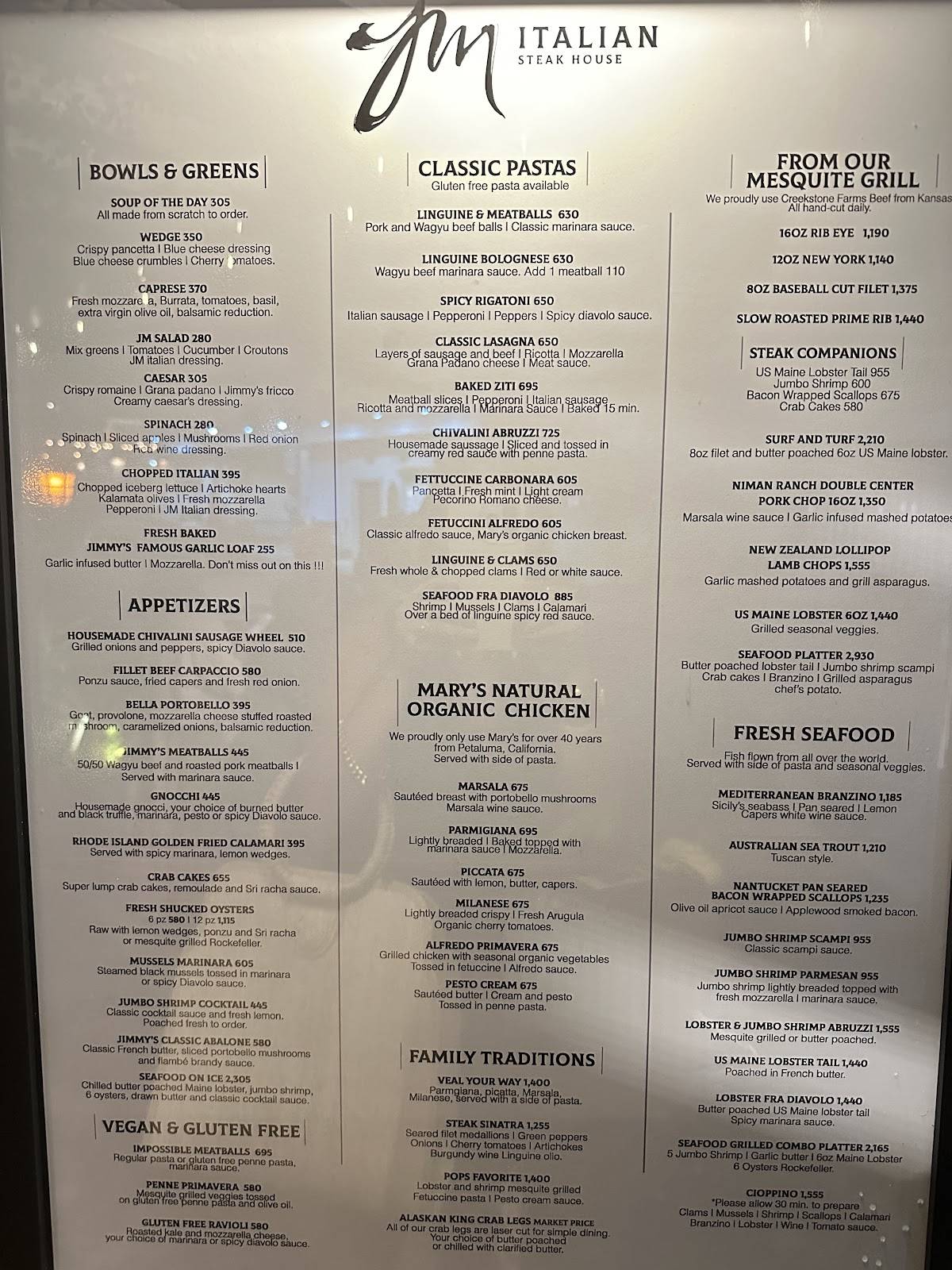 Menu at JM Steakhouse, Cabo San Lucas