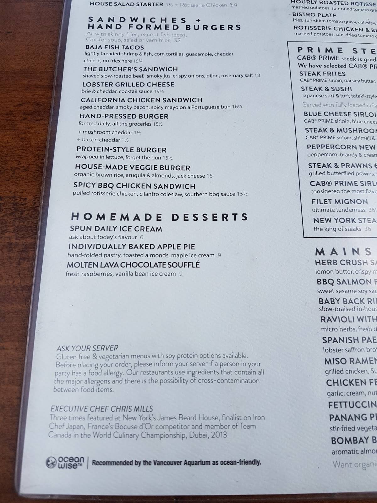 Menu at JOEY Don Mills steakhouse, Toronto, 75 O'Neill Rd