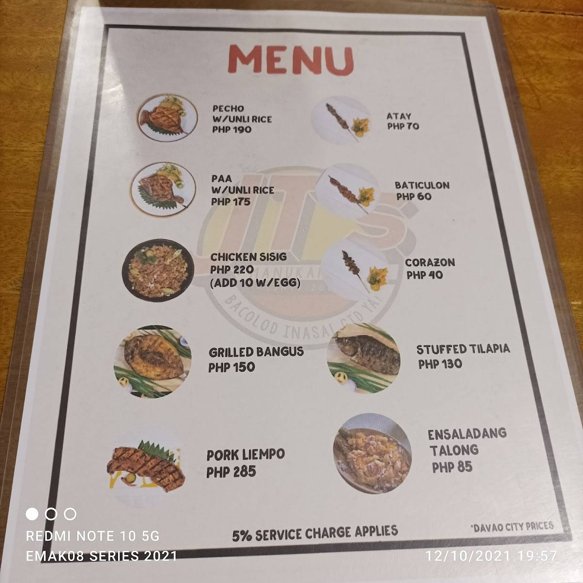 Menu at JT’s Manukan Grille Damosa (Davao) restaurant, Davao City