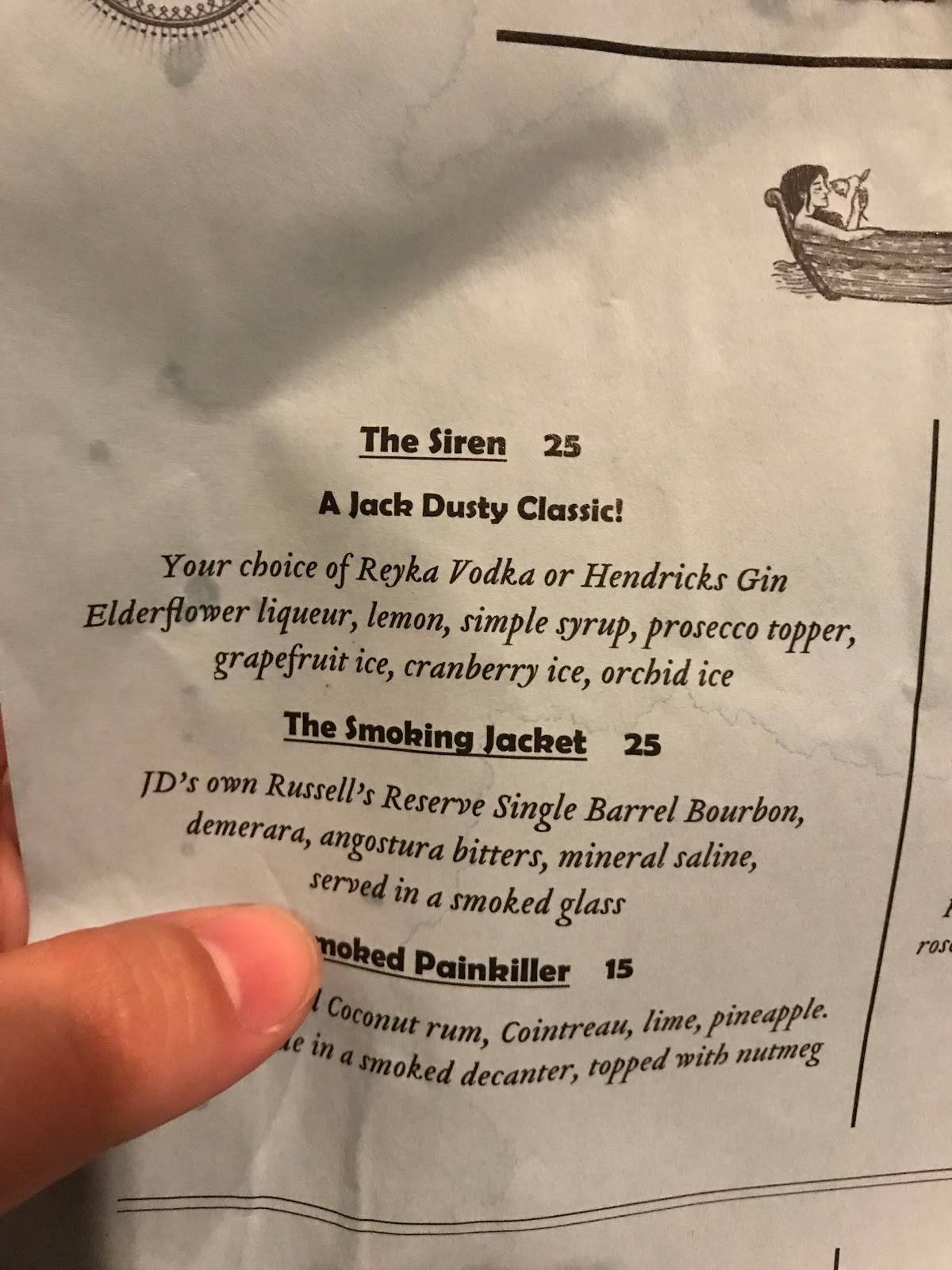 Menu at Jack Dusty pub & bar, Sarasota, Ritz Carlton Dr