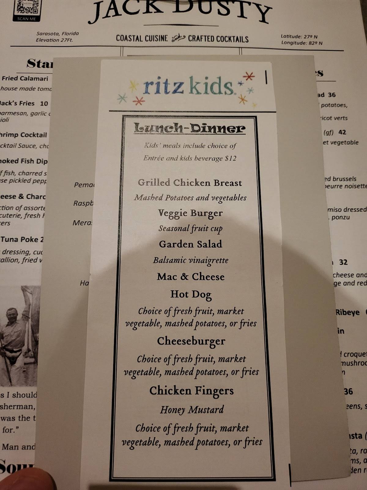 Menu at Jack Dusty pub & bar, Sarasota, Ritz Carlton Dr