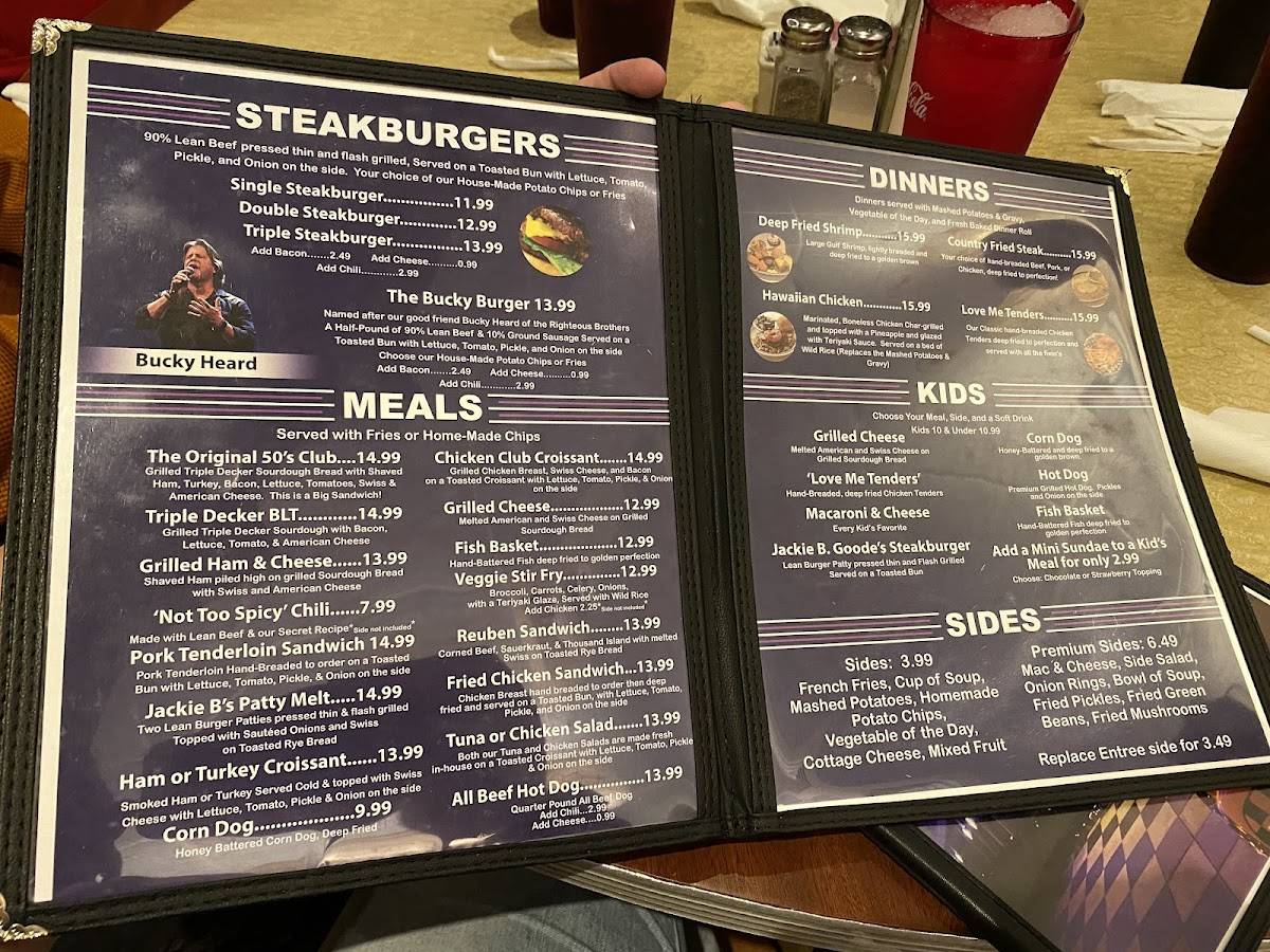 Menu at Jackie B. Goode's Uptown Cafe, Branson