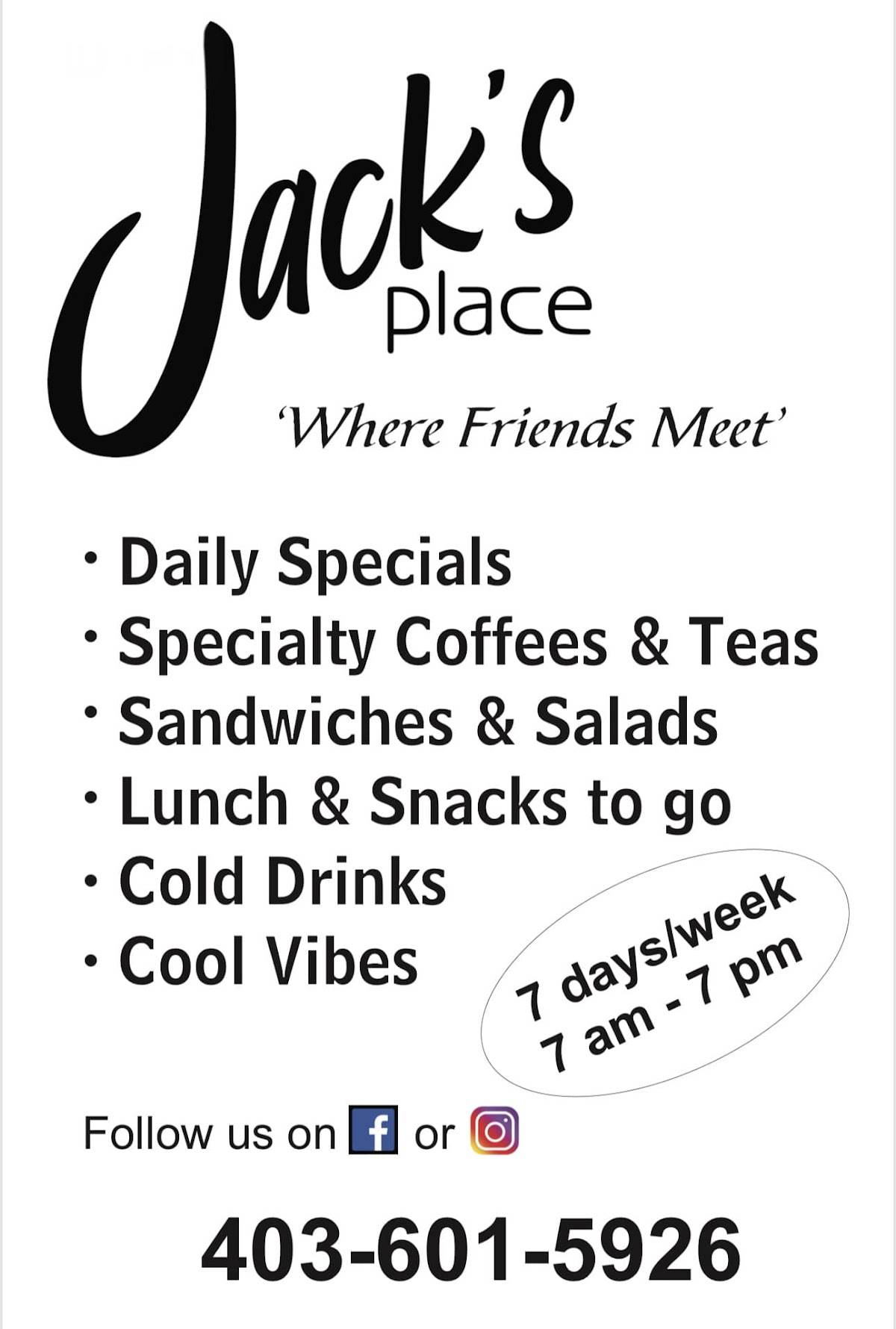 Menu at Jack's Place cafe, High River