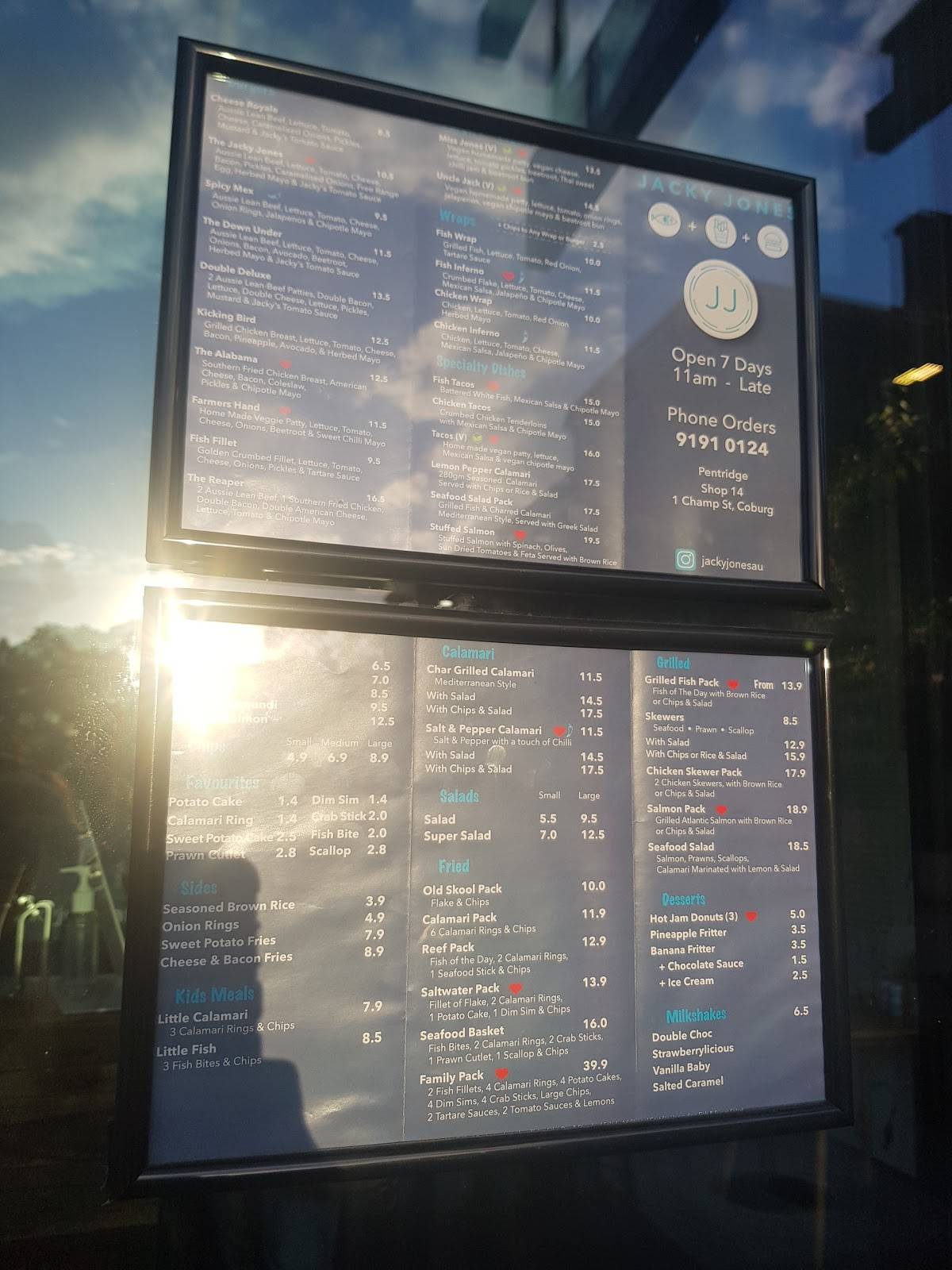 Menu at Jacky Jones Coburg restaurant, Coburg
