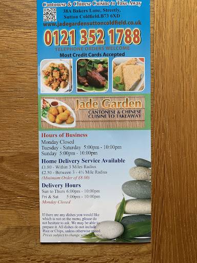 Menu at Jade Garden fast food, Sutton Coldfield, 38 Bakers Ln
