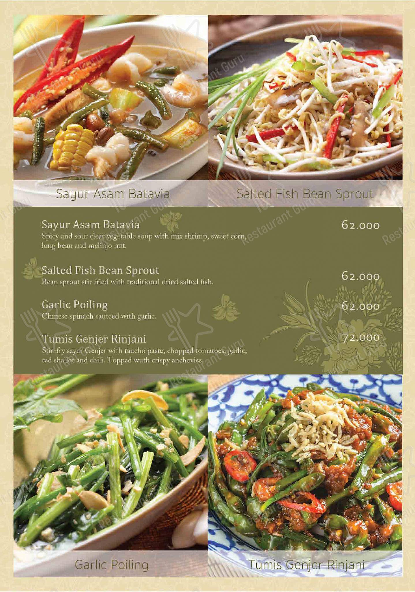 Menu at Seribu Rasa restaurant, Jakarta, Plaza Indonesia