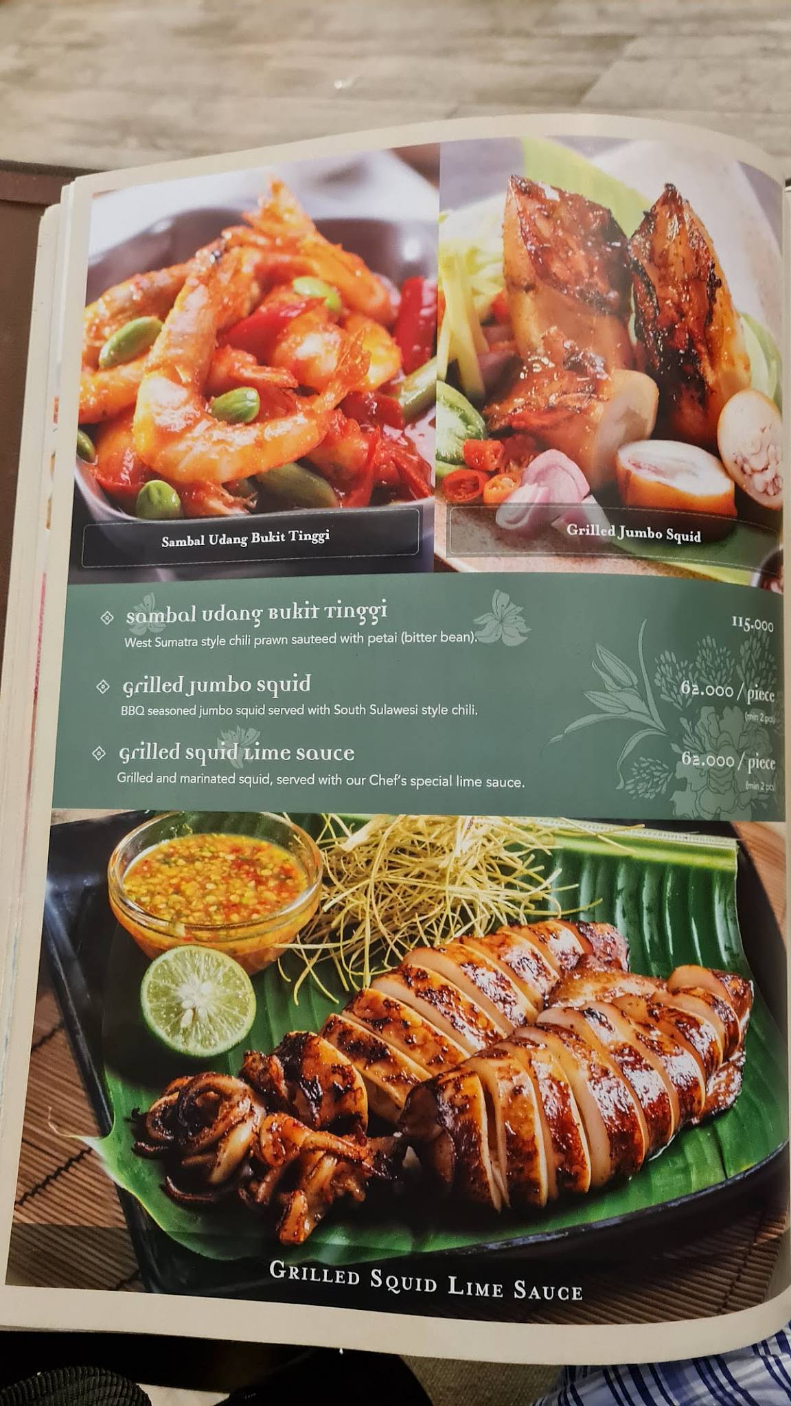 Menu at Seribu Rasa restaurant, Jakarta, Plaza Indonesia