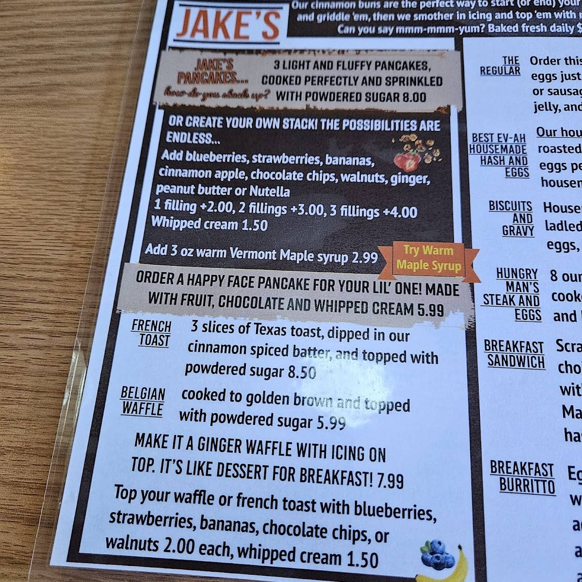 Menu at Jake's Restaurant, North Stonington