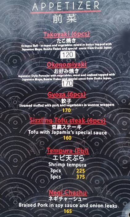 Menu at Japamix restaurant, Taytay, E. Rodriguez cor Champaca