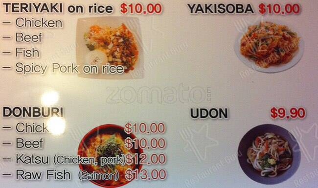 Menu at Japanese Takeaway, Auckland