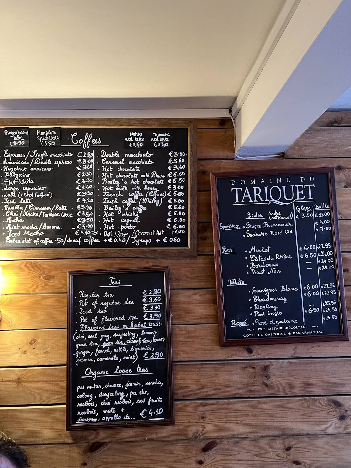 Menu at Java's Cafe, Galway