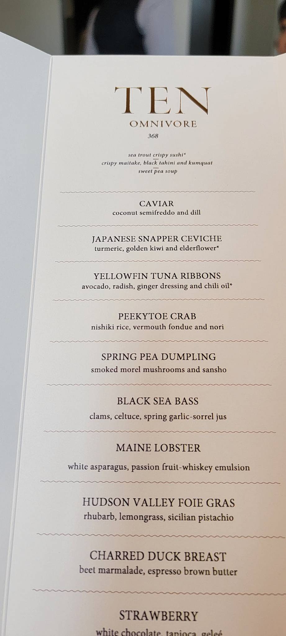Menu at Jean-Georges restaurant, West New York, 1 Central Park W