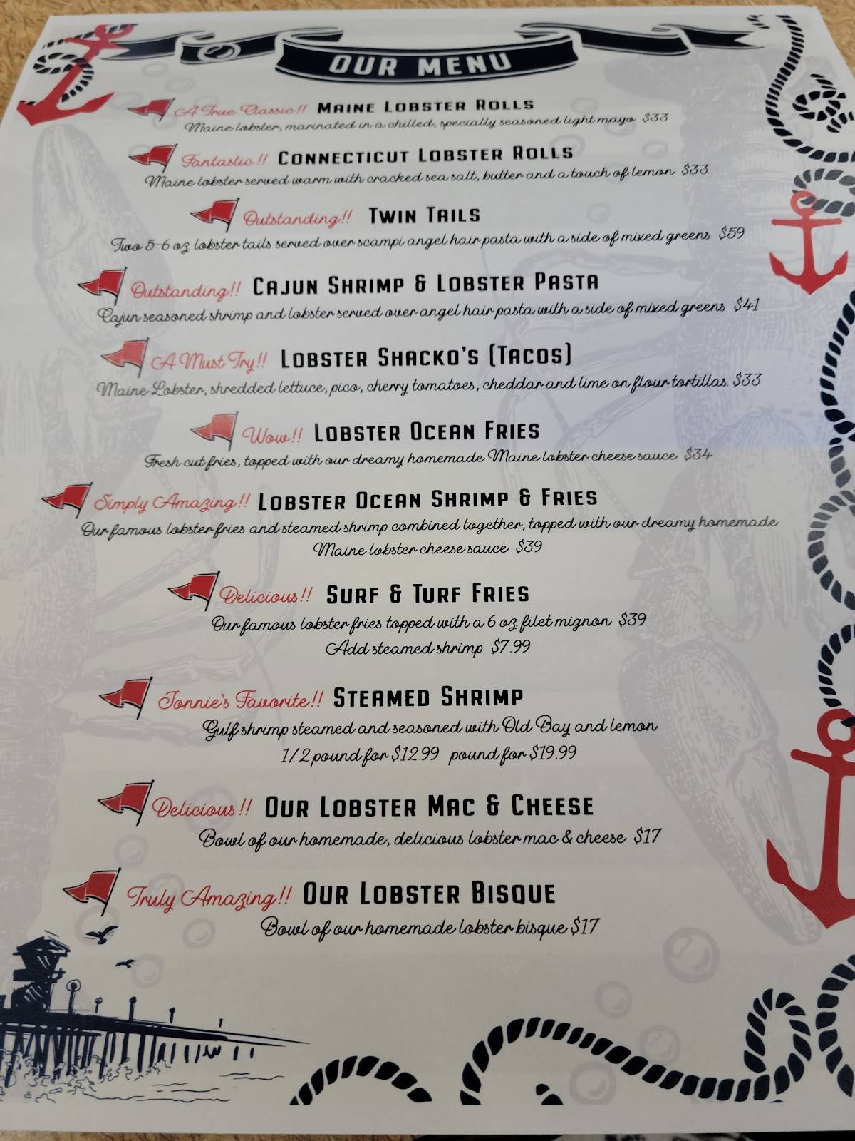 Menu at Brooklyns Lobster Shack At Bostons Harbor & Cape pizzeria ...