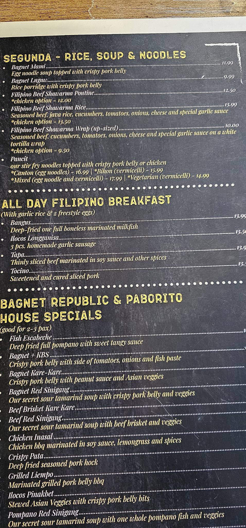 Menu at Jeepney Winnipeg (1833 Inkster) restaurant, Winnipeg, Inkster Blvd