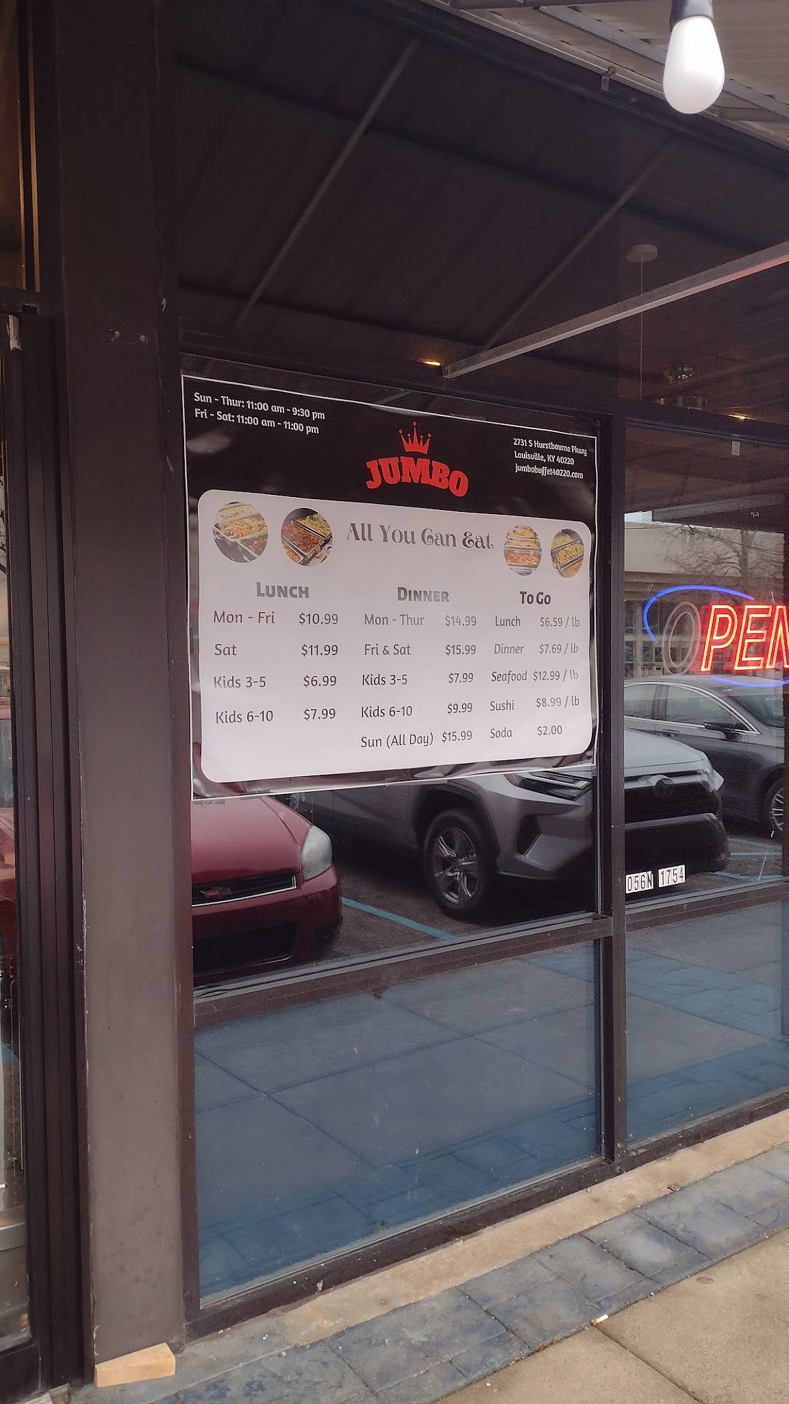 Menu at Jumbo Buffet restaurant, Louisville, S Hurstbourne Pkwy