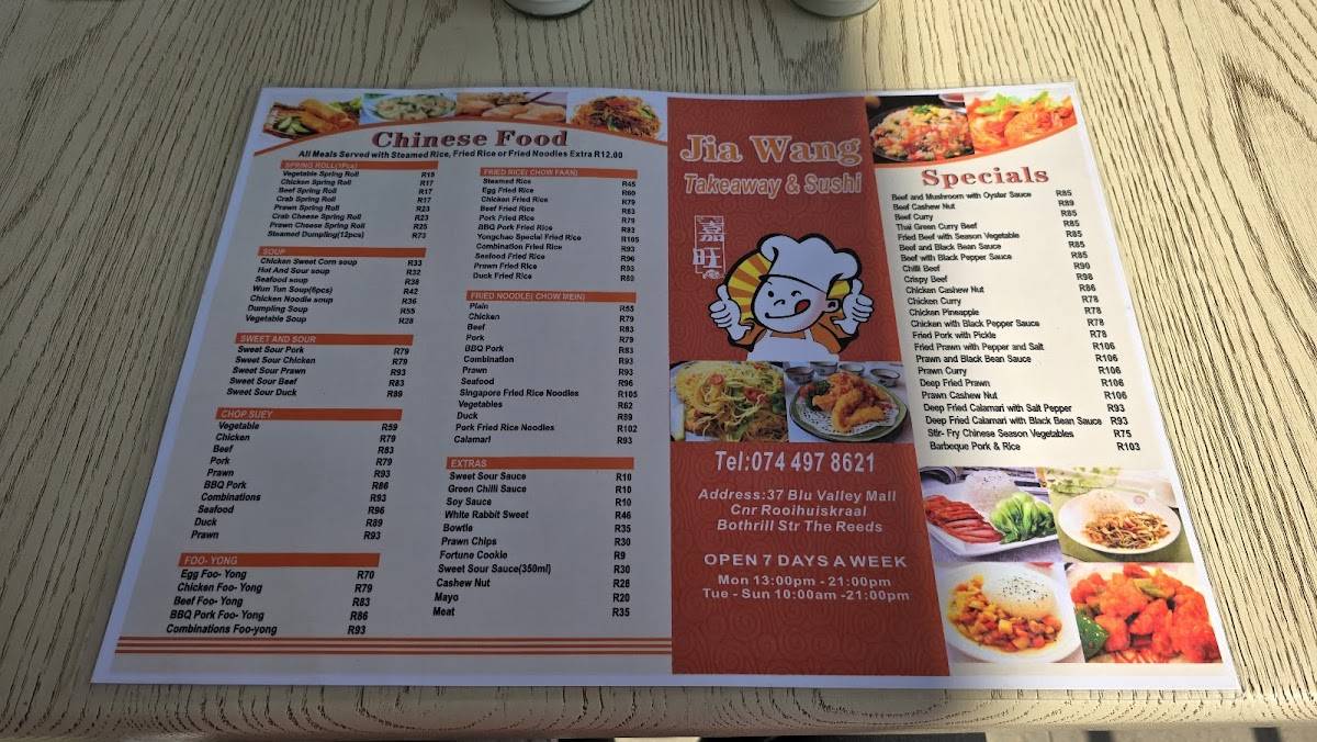 Menu at Jia Wang Blu Valley Mall restaurant, Pretoria