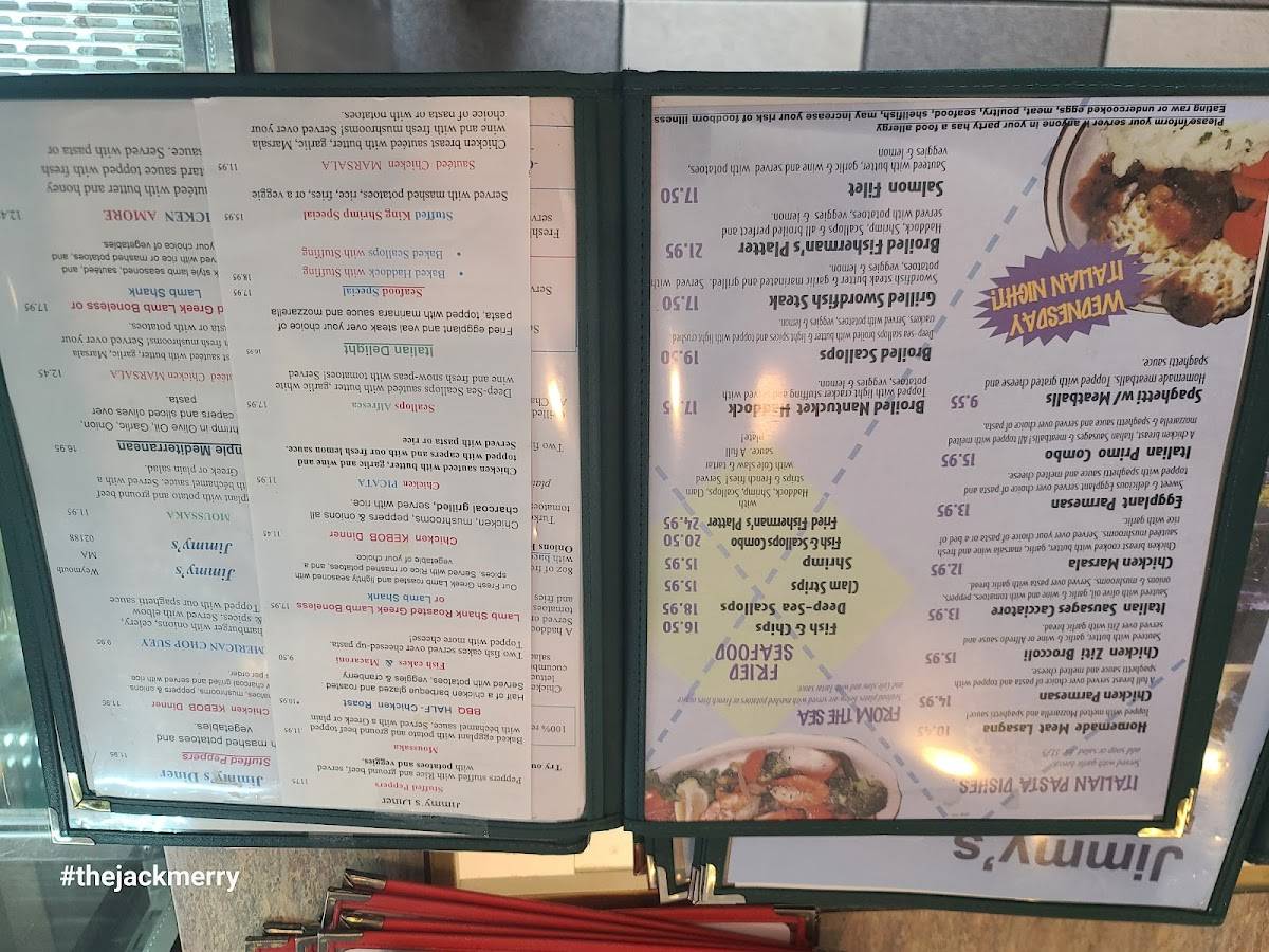 Menu at Jimmy's Broad Street Diner restaurant, Weymouth