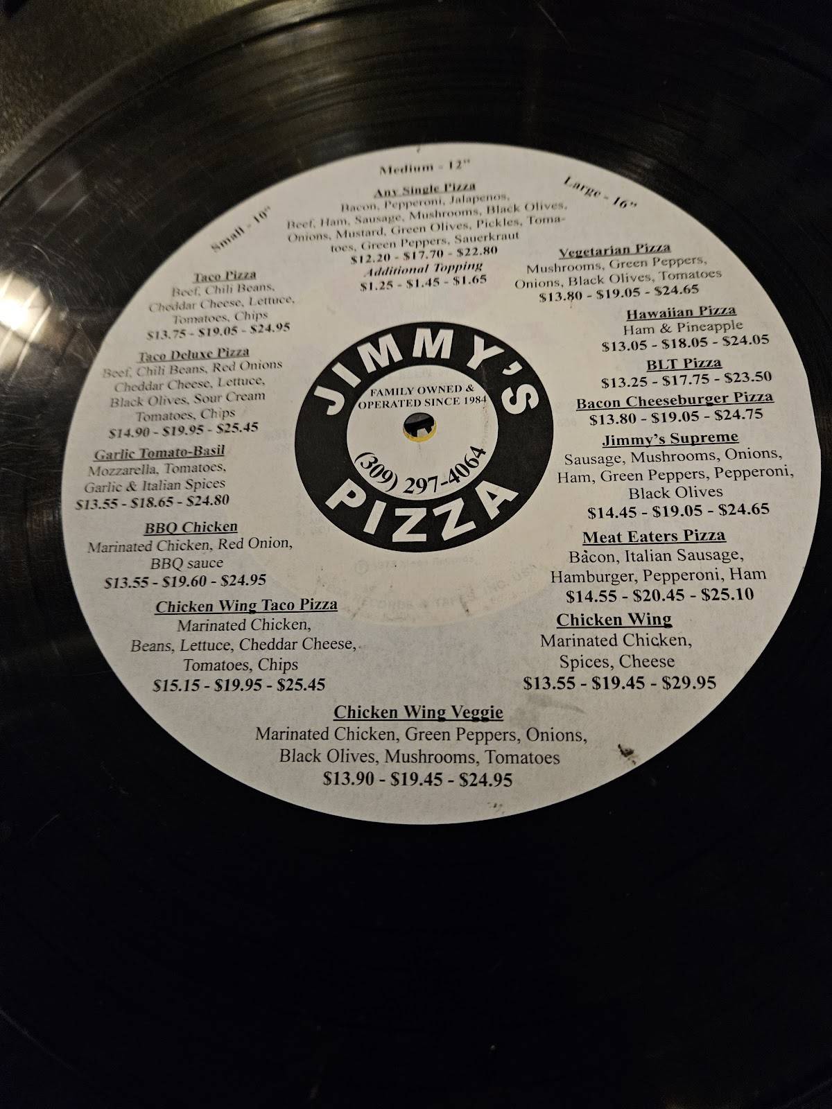 Menu at Jimmys Pizza pub & bar, Galesburg, 379 E Tompkins St