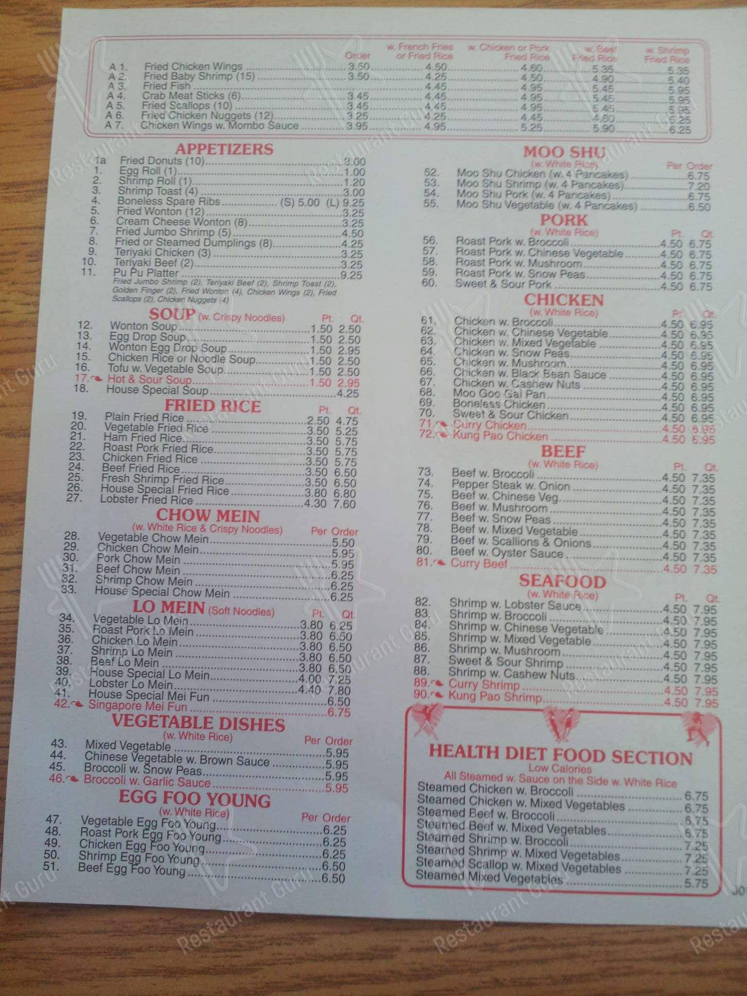 Menu at Jin Jin Restaurant, Enterprise