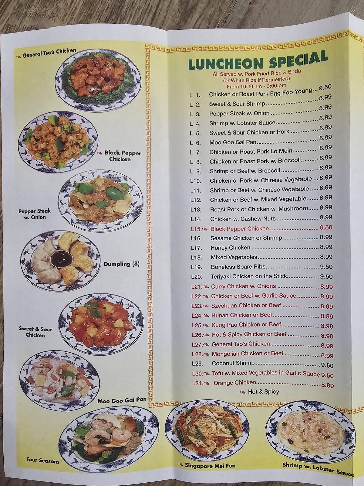 Menu at Jin Jin Restaurant, Enterprise