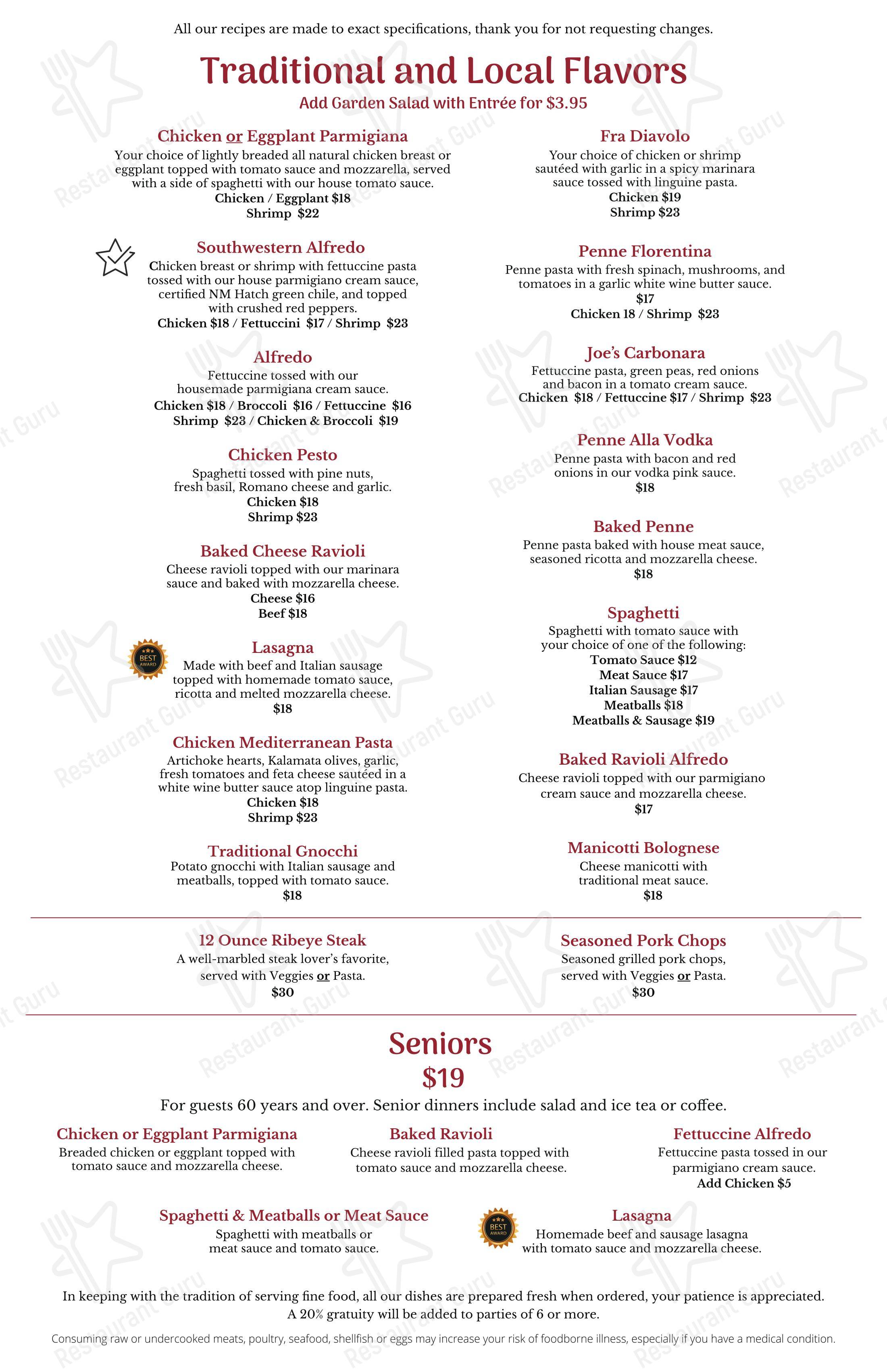 Menu at Joe's Pasta House - Rio Rancho steakhouse, Rio Rancho