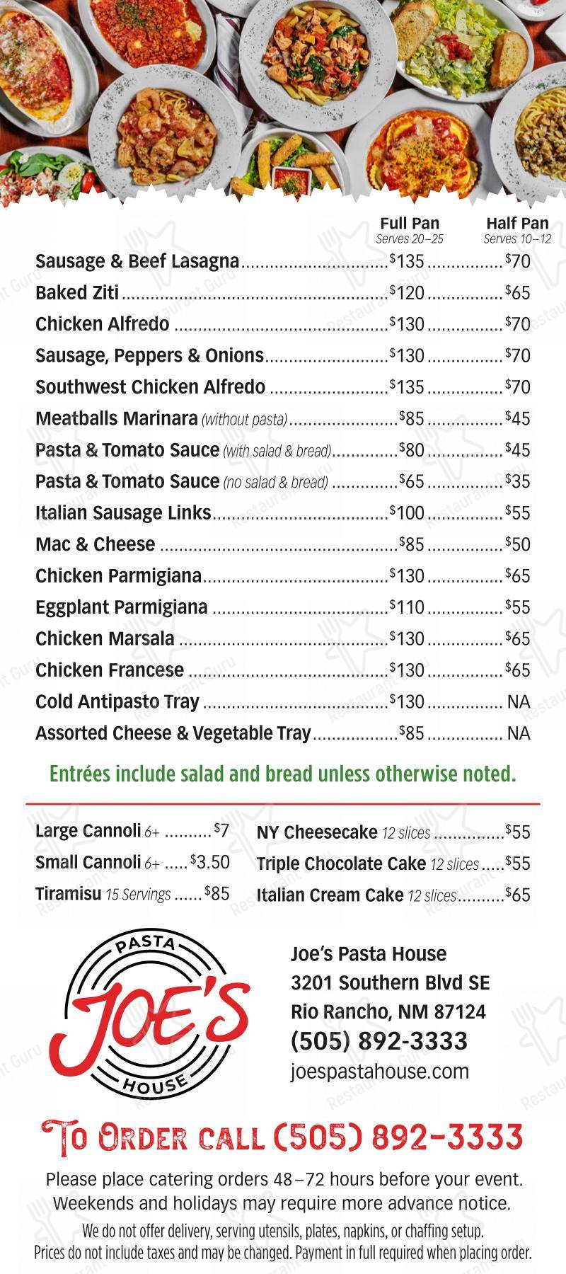 Menu at Joe's Pasta House - Rio Rancho steakhouse, Rio Rancho