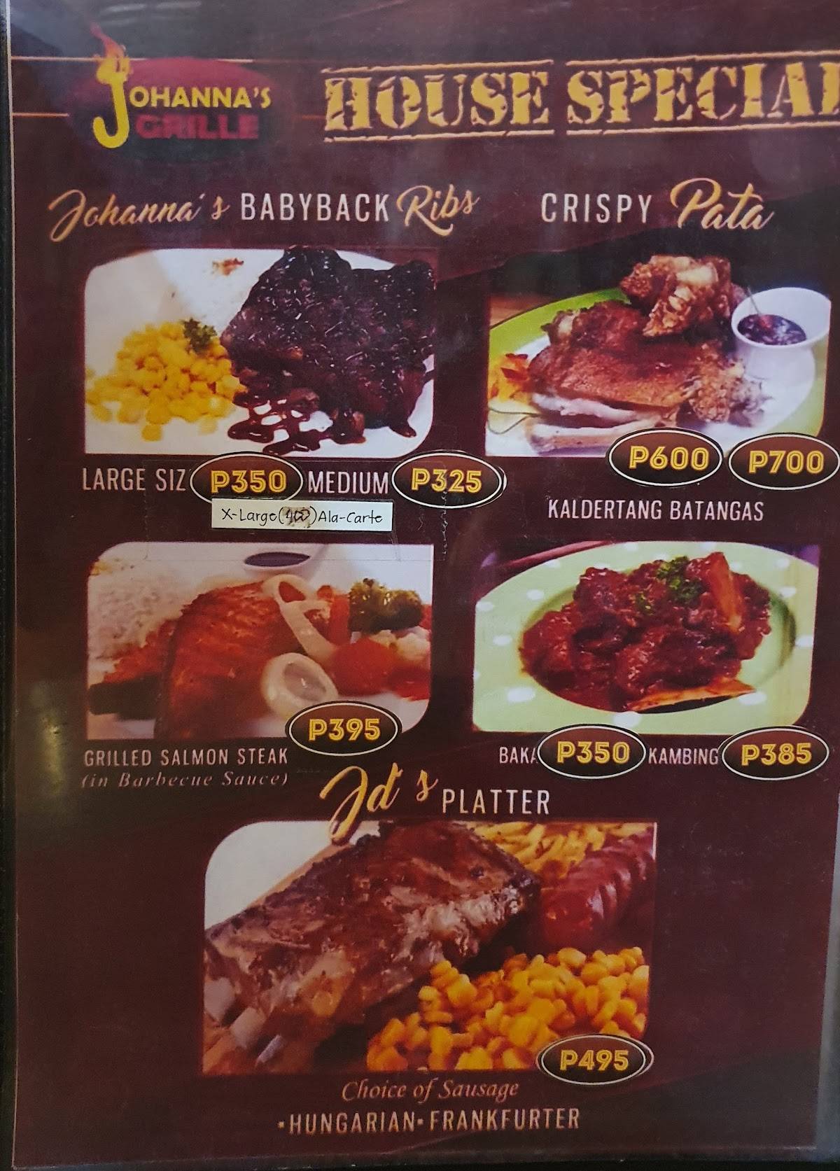 Menu at Johanna's Grille - Bauan restaurant, Bauan, Manghinao Proper