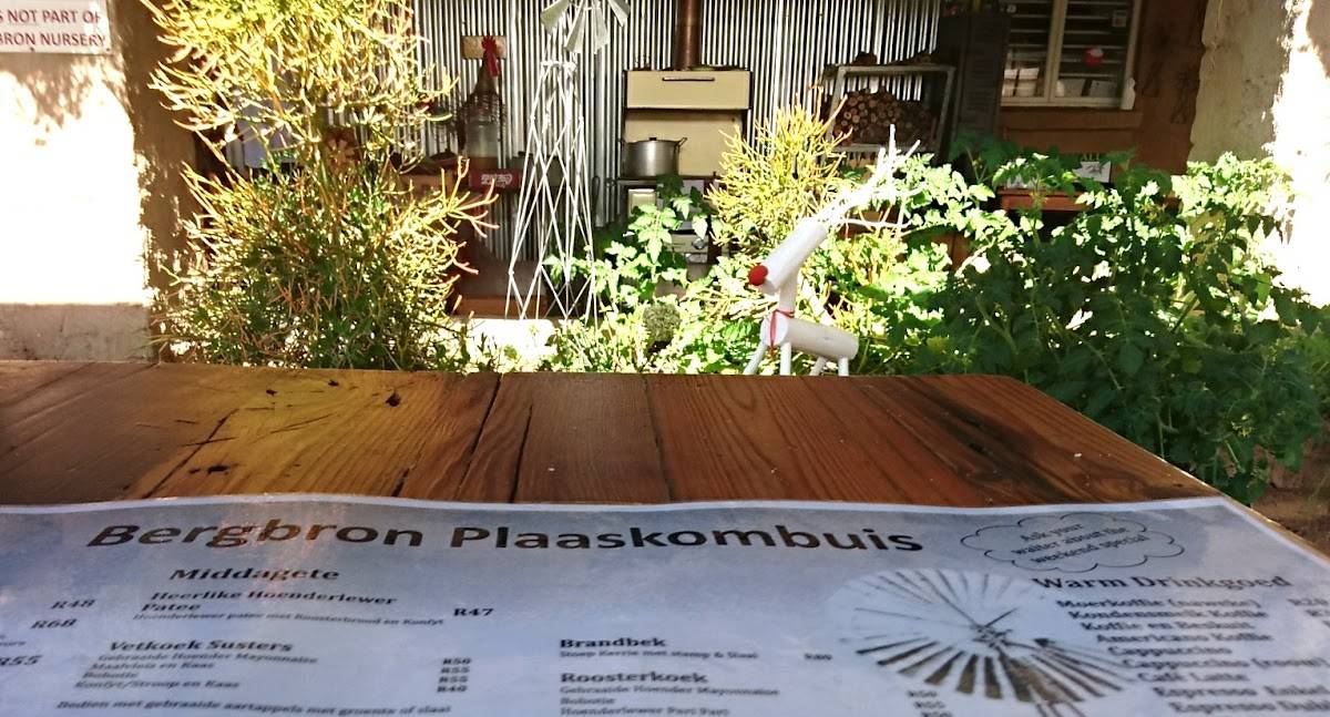 Menu at Bergbron Plaaskombuis en Padstal restaurant, Johannesburg