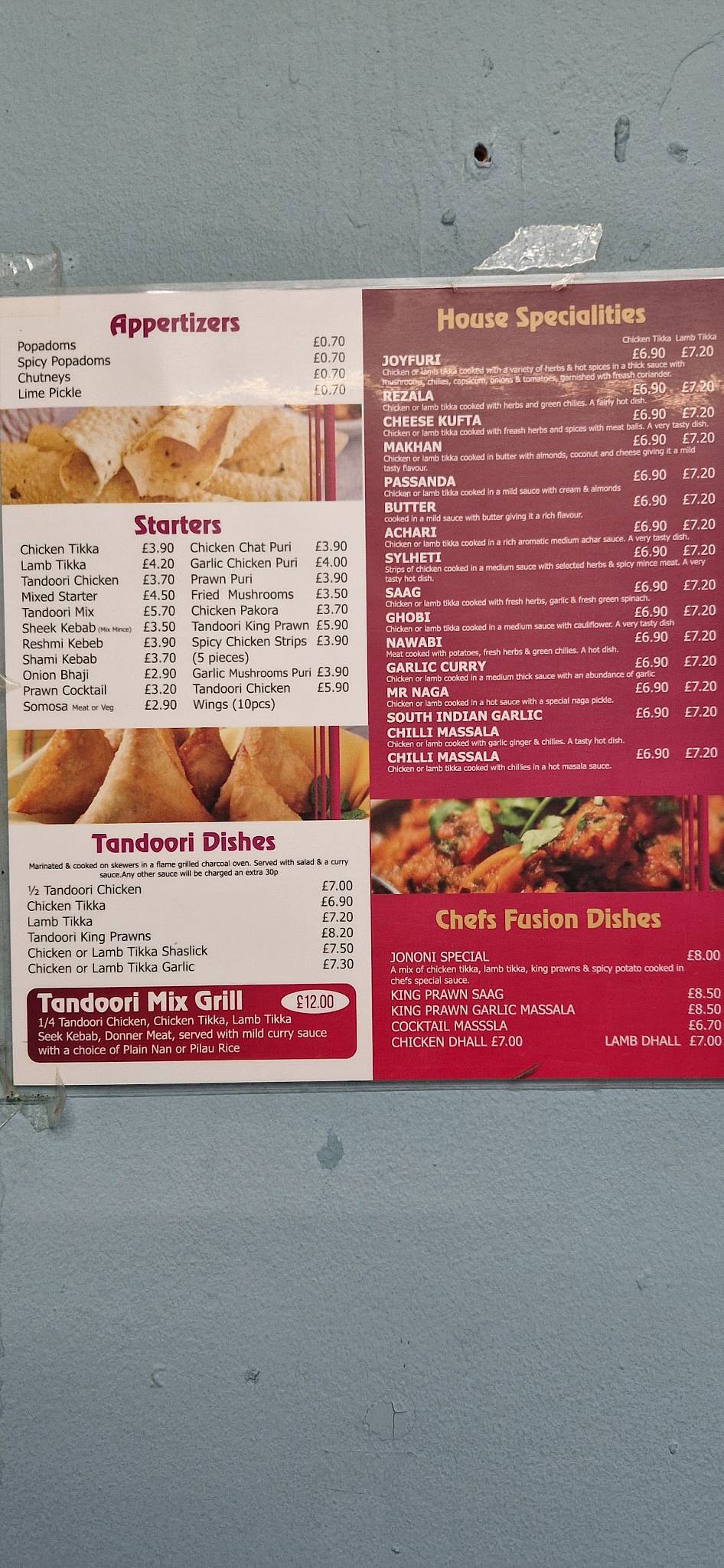 Menu at Jononi Balti fast food, Freckleton