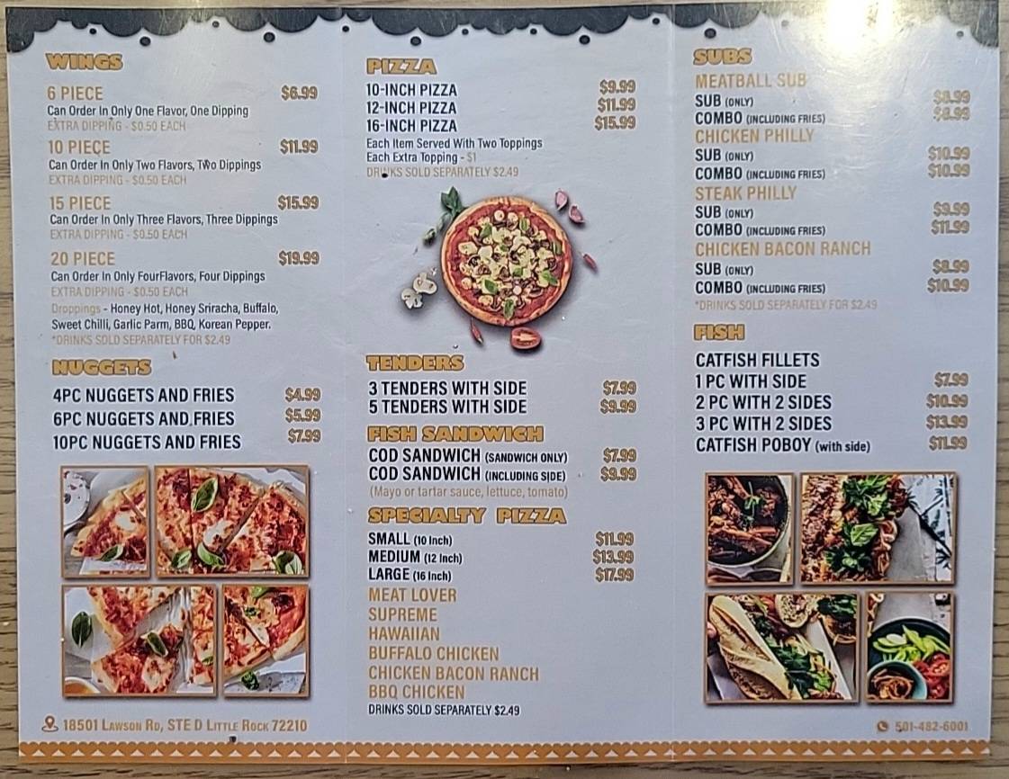 Menu at Josh’s Grill restaurant, Little Rock