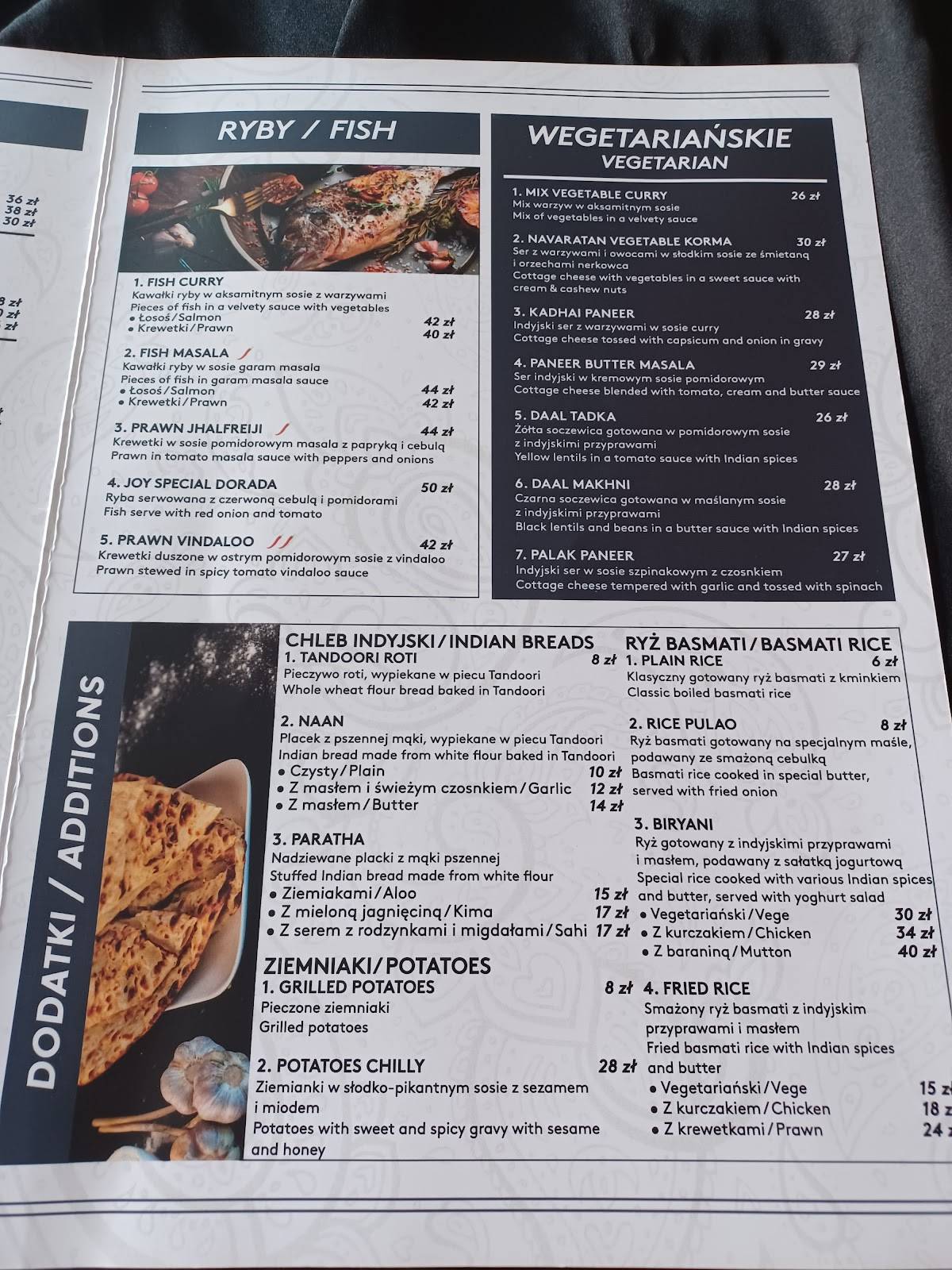 Menu at Joy restaurant, Żywiec