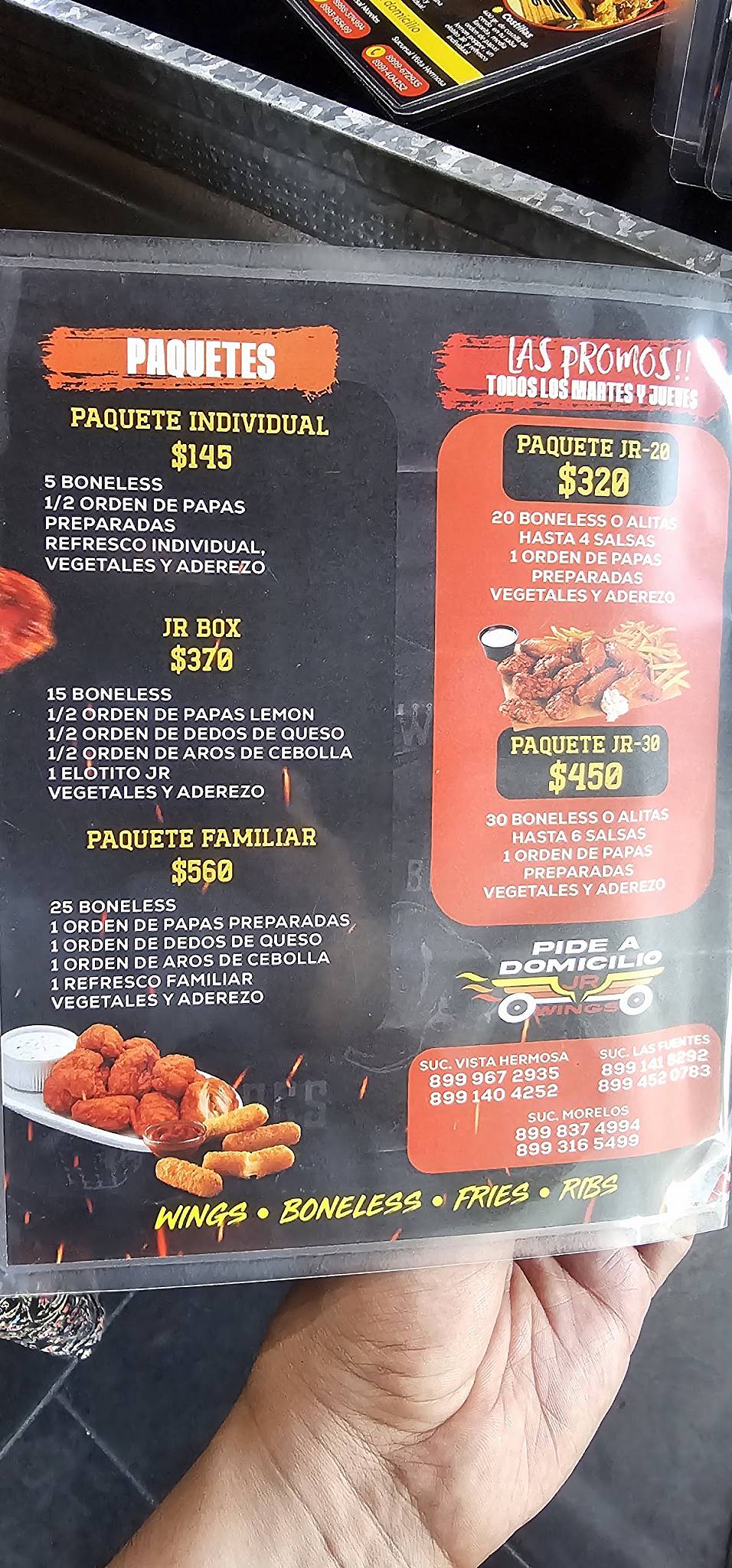 Menu at Jr Wings restaurant, Reynosa, Av Vista Hermosa 498