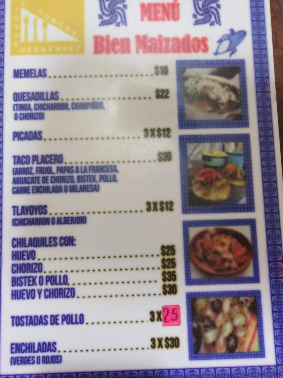 Menu at Jugos Y Tortas Hernandez restaurant, Puebla City