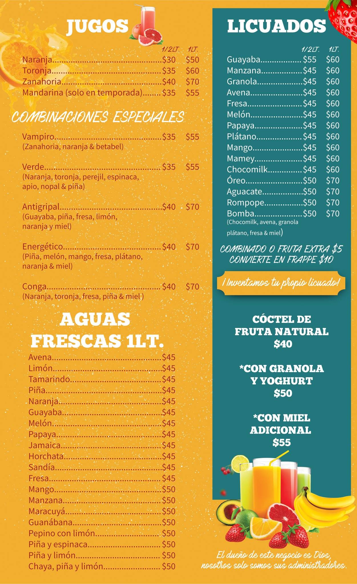 Carta del pub y bar Jugos y Licuados MARY, Cancún, Av. Nichupté Esq ...