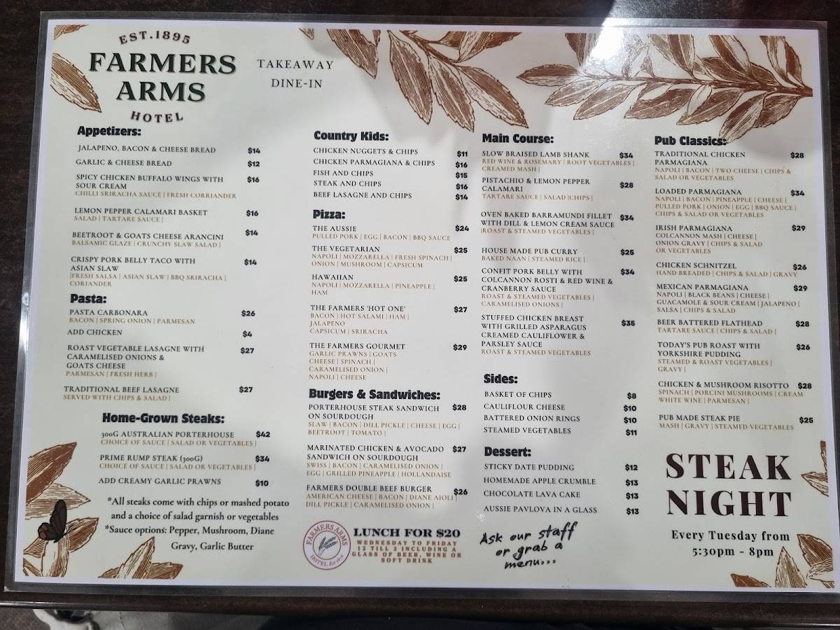 Menu at Farmers Arms Hotel pub & bar, Junortoun