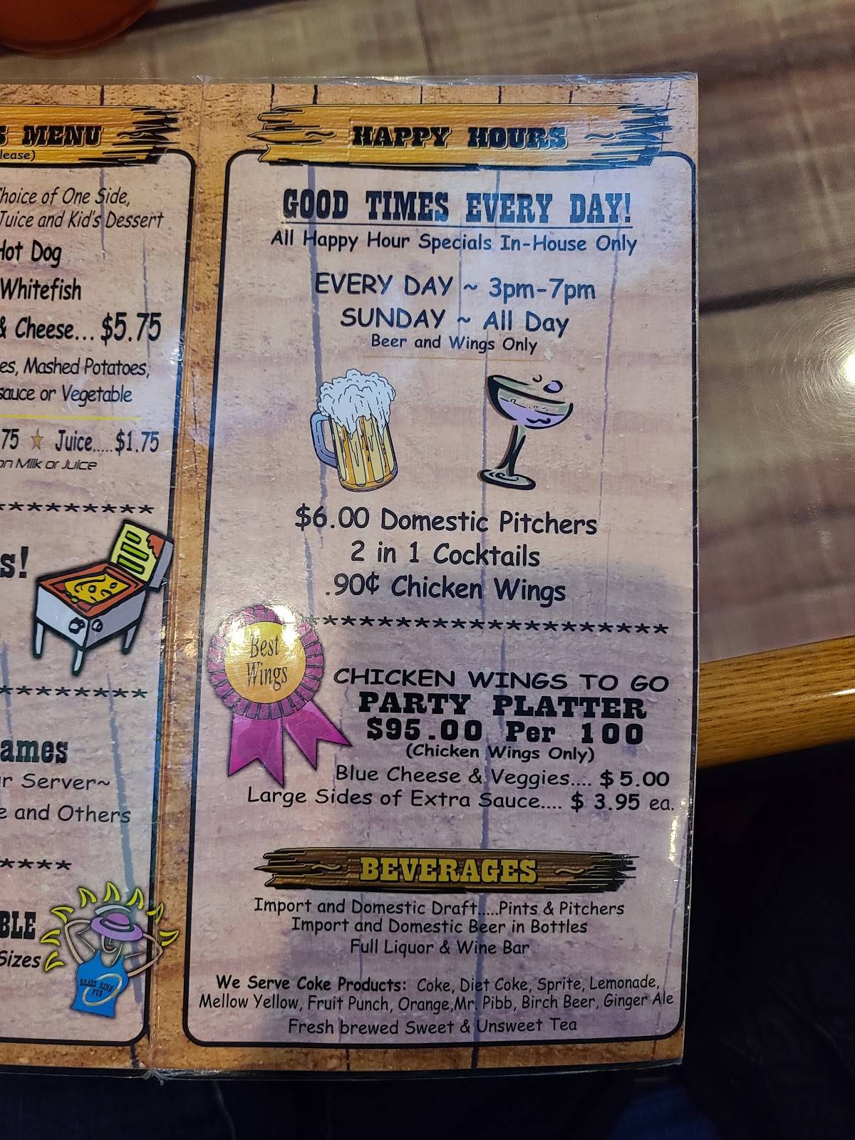 Menu at Brass Ring Pub, Jupiter