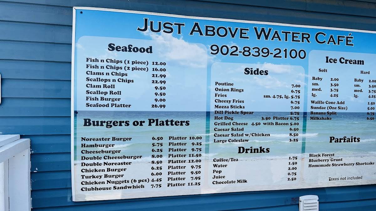 Menu at Just Above Water Cafe, Tiverton