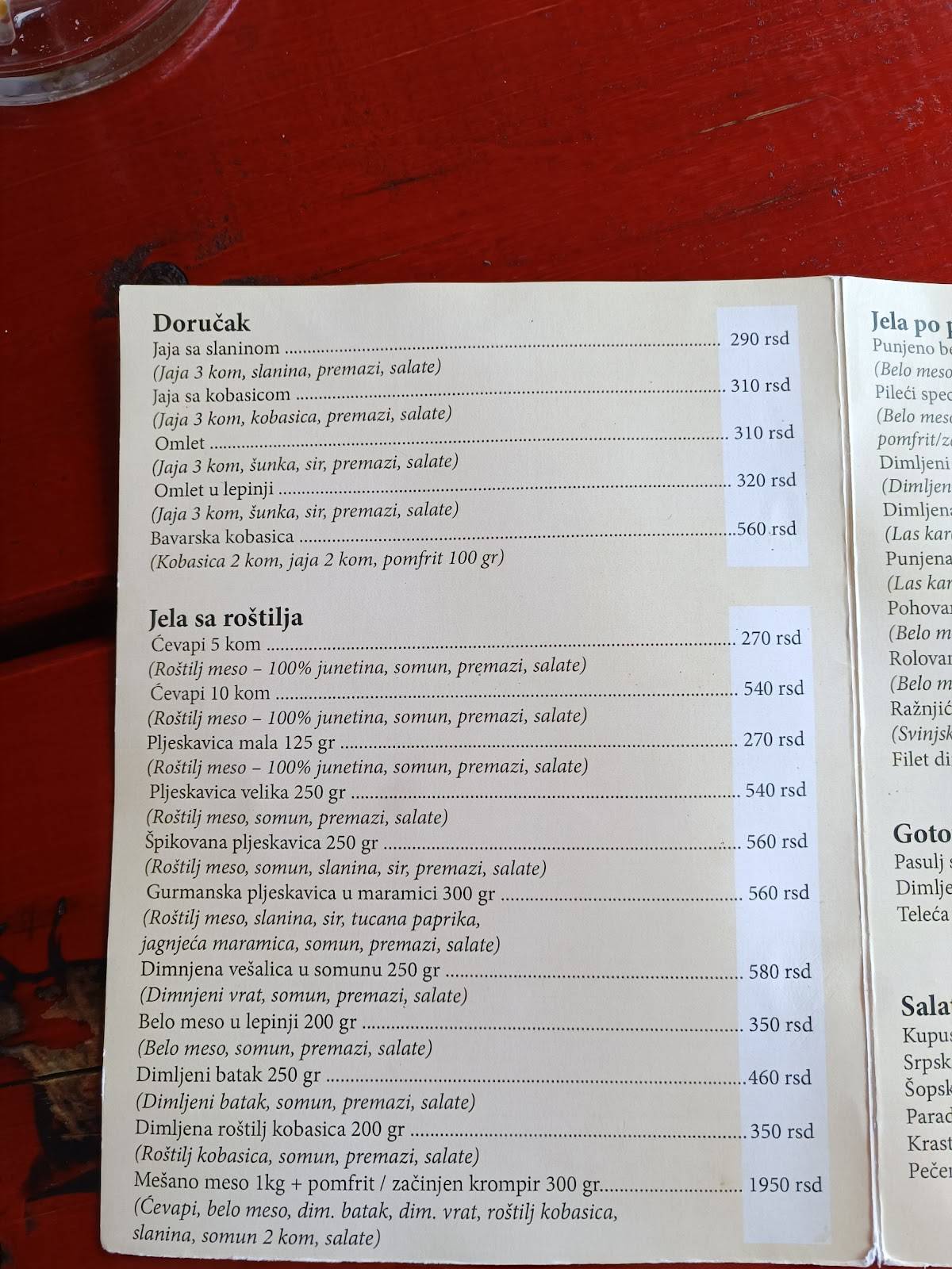 Menu at UR KALIN restaurant, Veternik