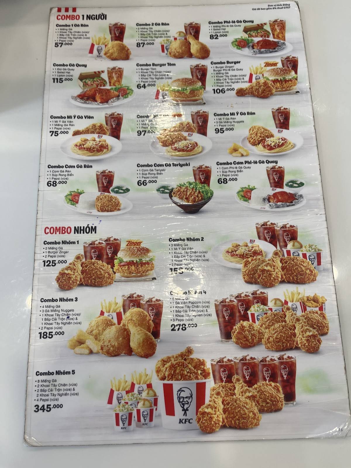 Menu at KFC Nguyễn Xí restaurant, Ho Chi Minh City