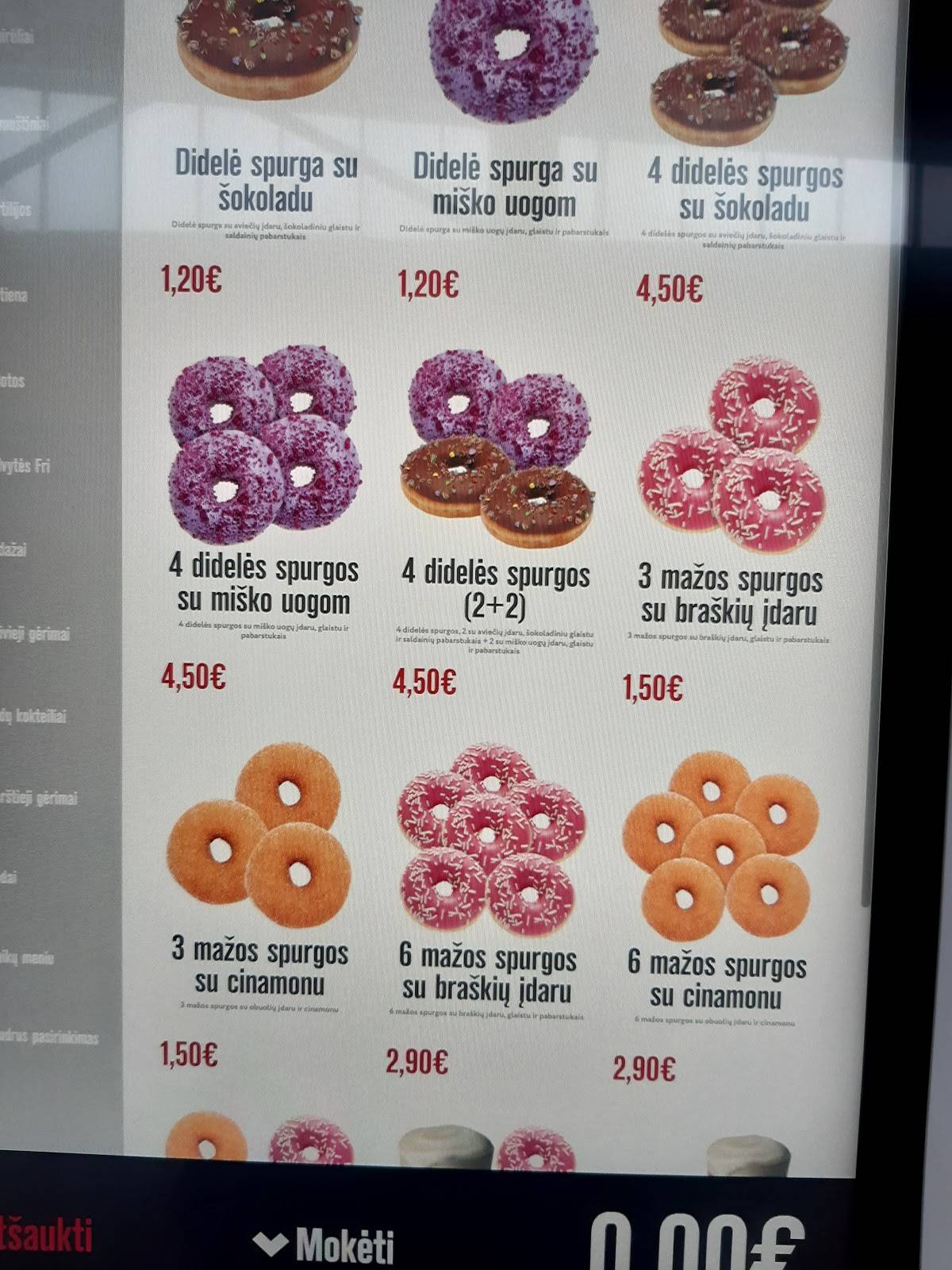 Menu at KFC restaurant, Vilnius, Ozas