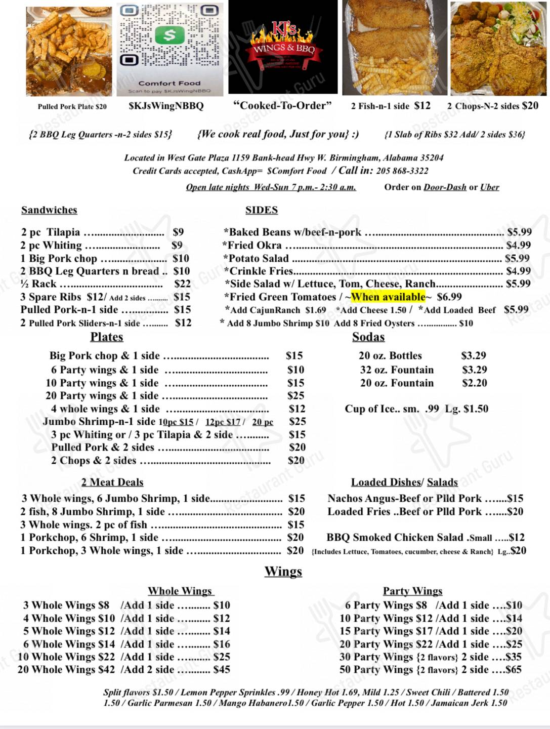 Menu at KJ's restaurant Bar & Grill/ Soul Food, Birmingham