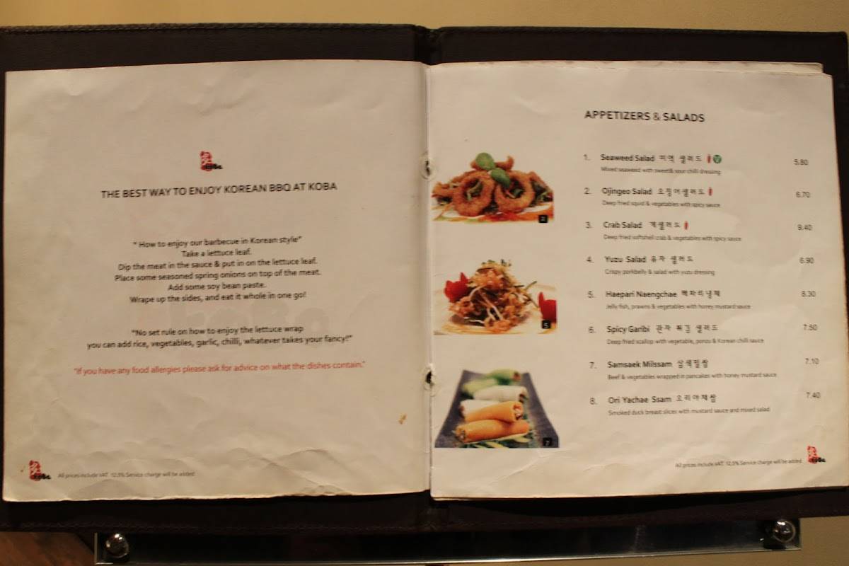 Menu at KOBA restaurant, London