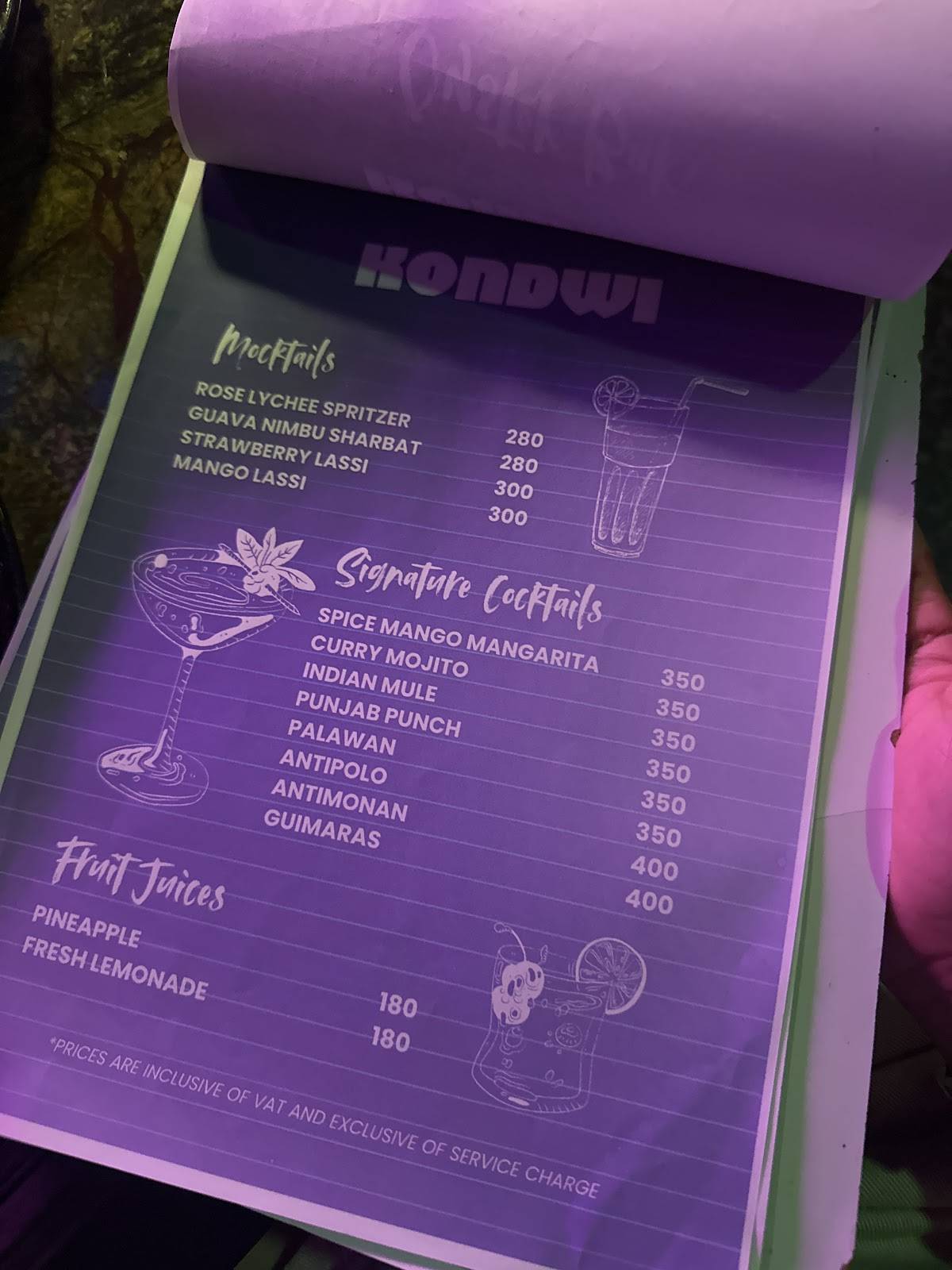 Menu at KONDWI pub & bar, Makati