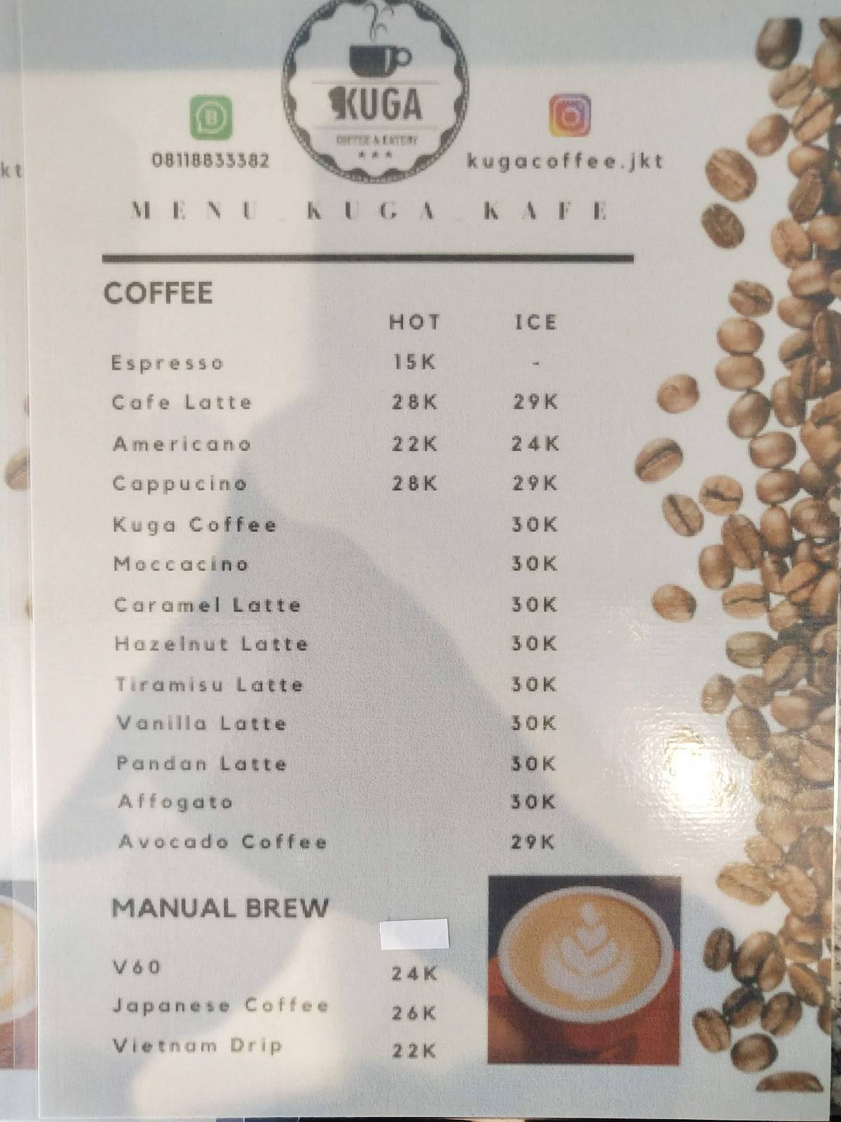 Menu at KUGA Coffee & Eatery cafe, East Jakarta