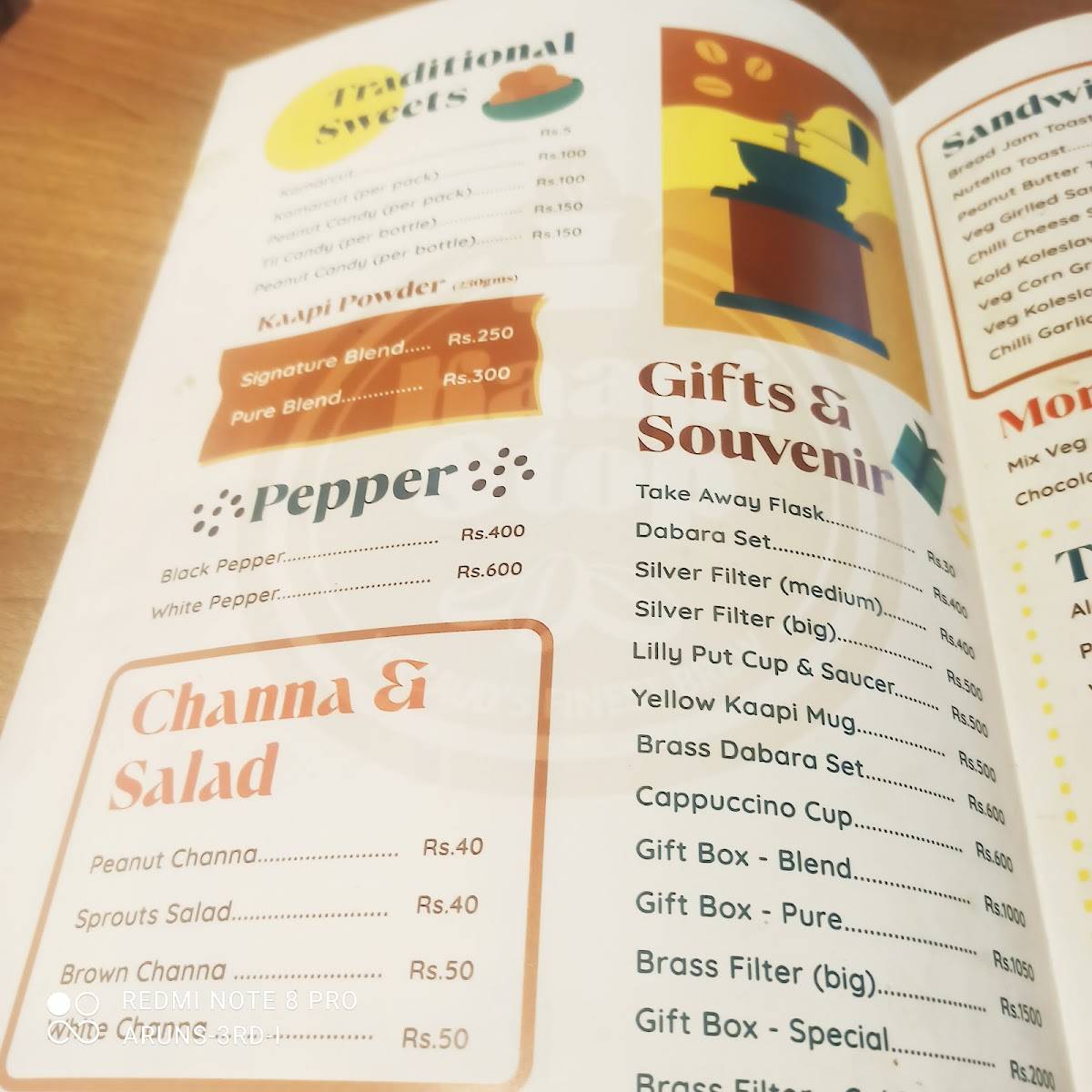 Menu at Kaapi Stop - Sai baba Colony, Coimbatore
