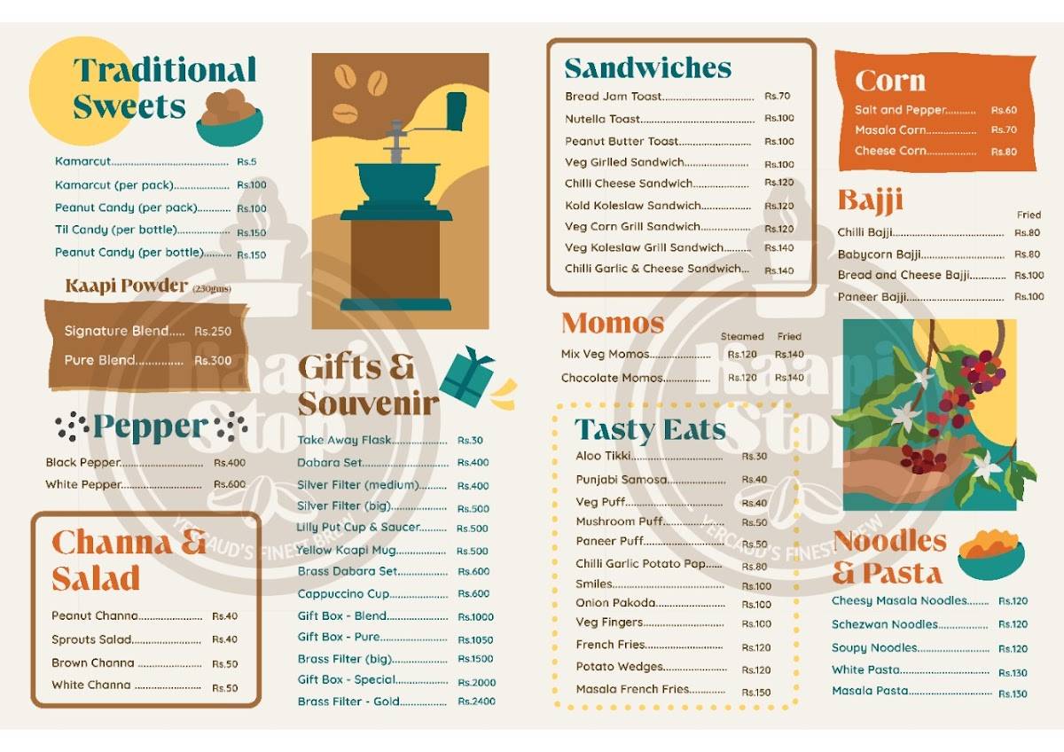 Menu at Kaapi Stop - Sai baba Colony, Coimbatore