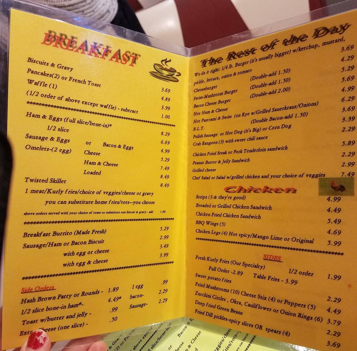 Menu at Kad-E-Korner Store & Diner, Springfield