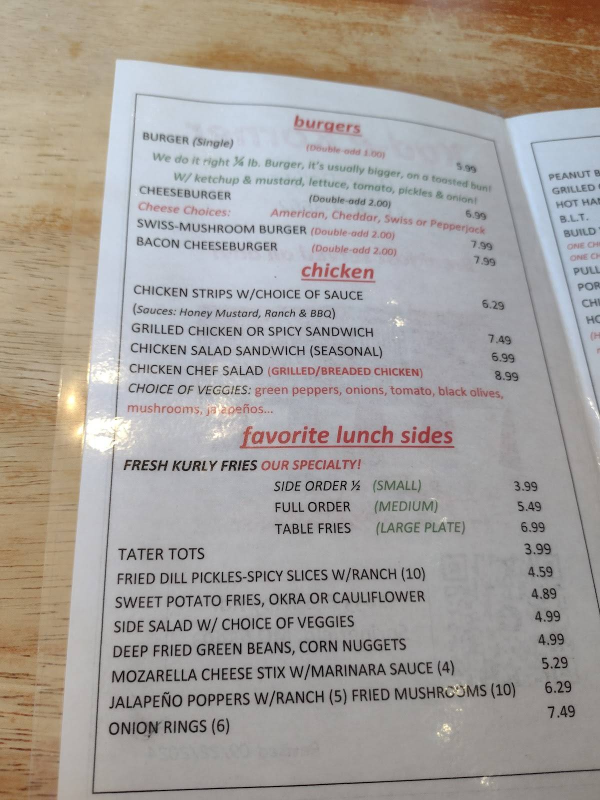 Menu at Kad-E-Korner Store & Diner, Springfield